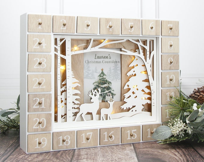Personalised Light up Forest Advent Calendar - Wooden Handmade Reindeer ...