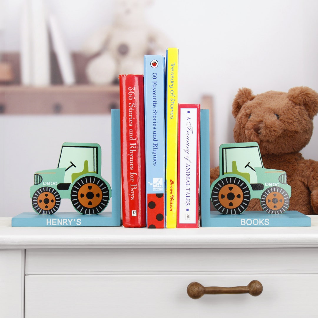 Book Ends Kids Personalised Tractor Bookends - Custom Baby Gift Idea ...