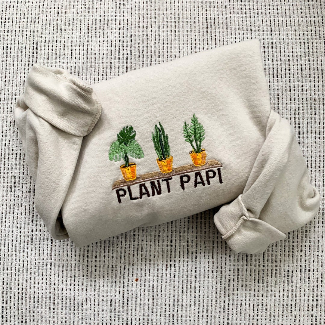 Plant Papi Embroidered Crewneck Embroidered Sweatshirt - Etsy