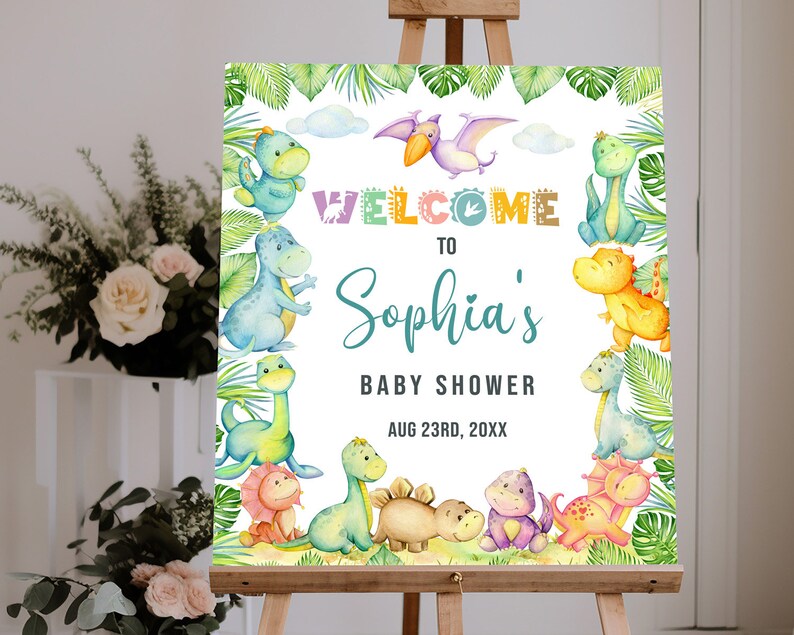 Dinosaur Baby Shower Welcome Sign Editable Template, Dinosaur Welcome ...