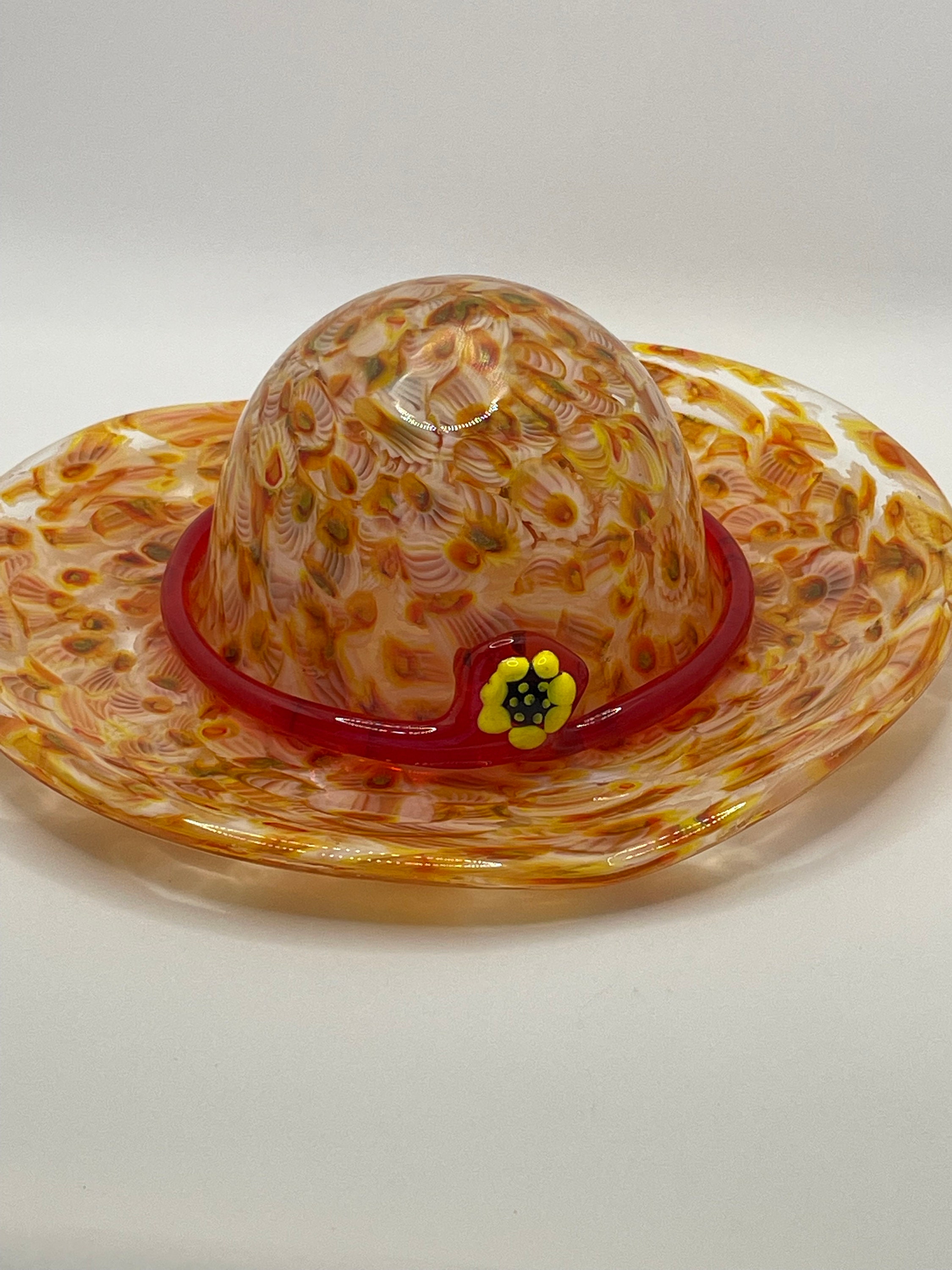 Vintage Murano Style Hand Blown Orange Glass Hat With Flower Unique ...