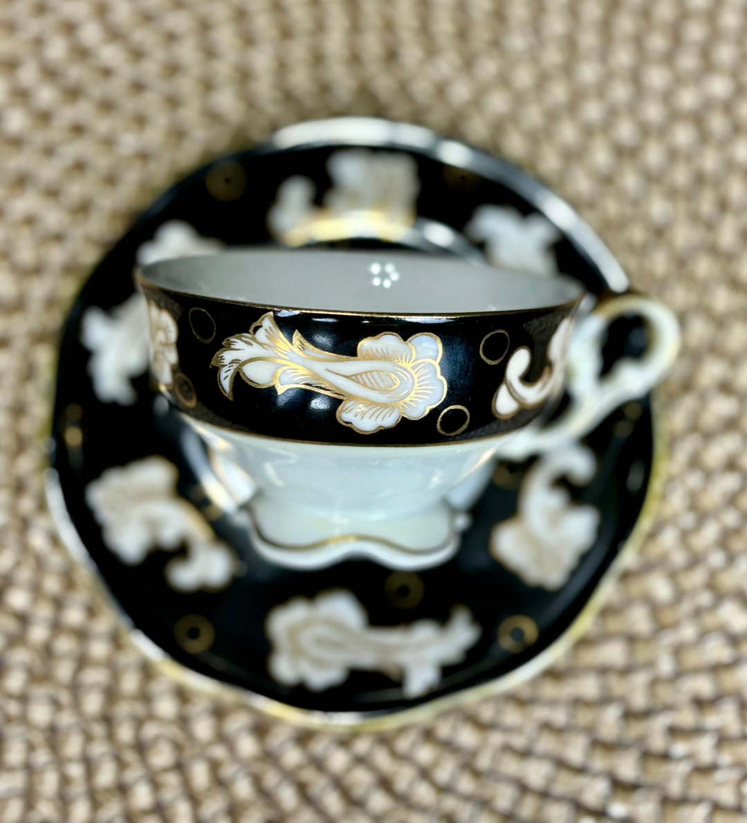 Elegant Vintage Shafford Japan Tea Cup & Saucer | Hand Painted Black ...