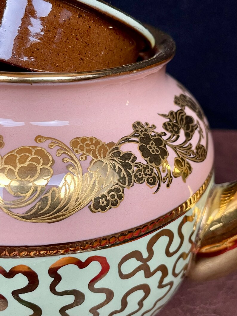 Art Deco Teapot Vintage Sadler, Gold Gilt Pink Green Painted, C1930 to ...