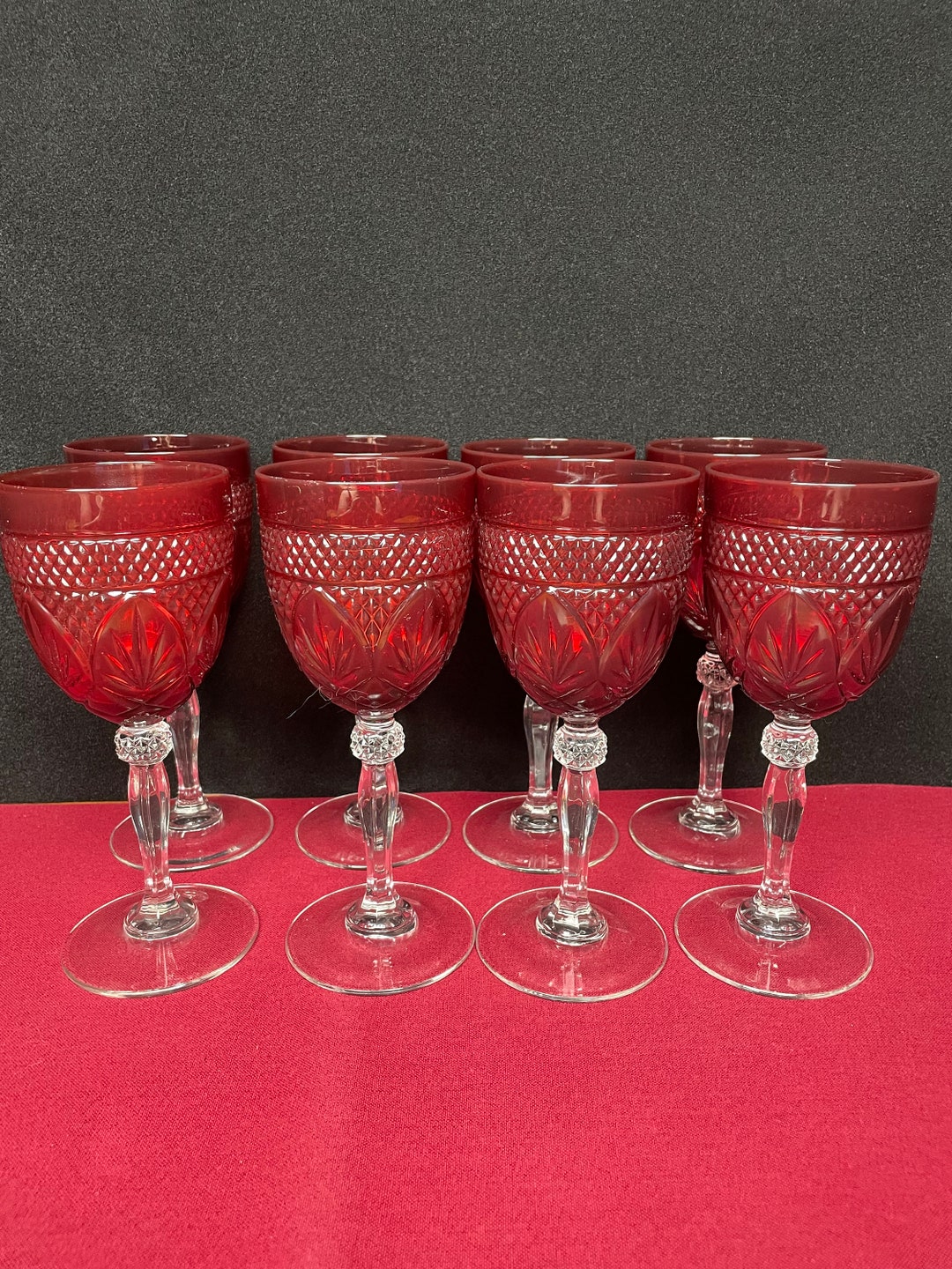 Elegant Ruby Red Water Goblets Set of 8 Vintage French Glass 8 Tall ...