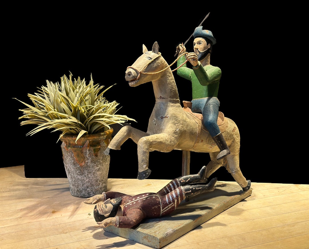 19C. Santiago the Moor Slayer on Horseback. Carved Wood Mexican History ...