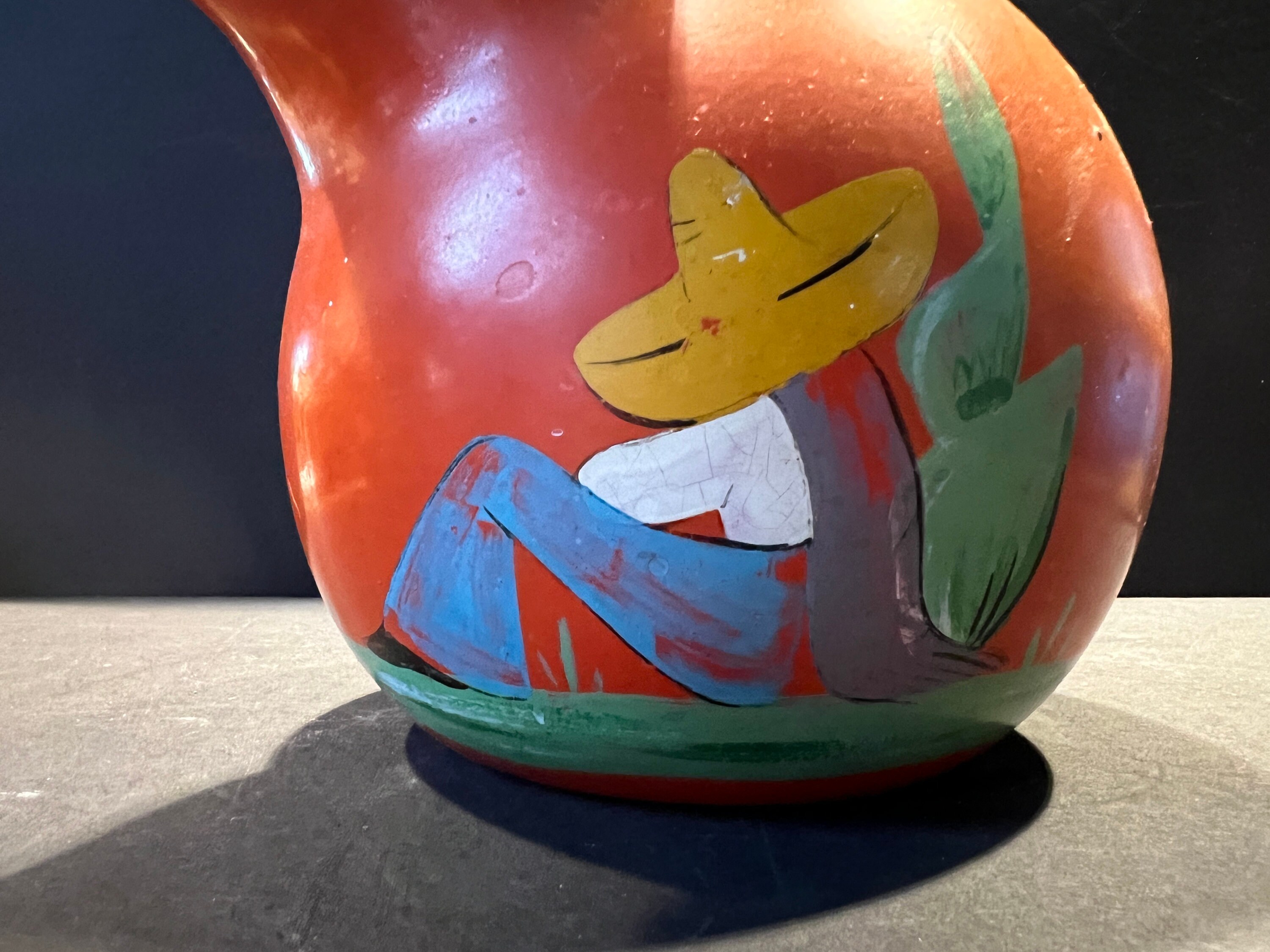Mexican Orange Pitcher With Sleeping Man With Sombrero Cactus - Etsy