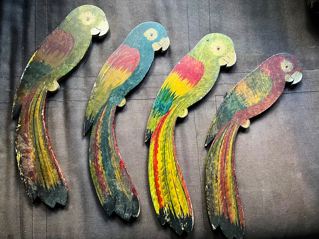 Old Garage Find. Wood, Hand Painted Vintage Parrots. Two Sided. Great ...