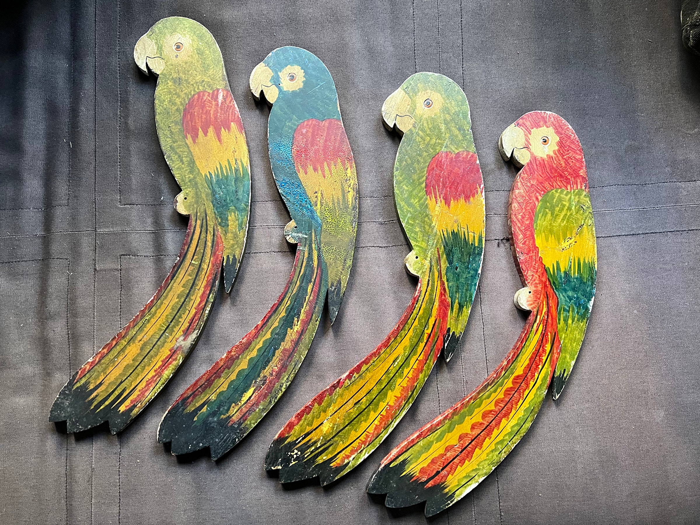 Old Garage Find. Wood, Hand Painted Vintage Parrots. Two Sided. Great ...