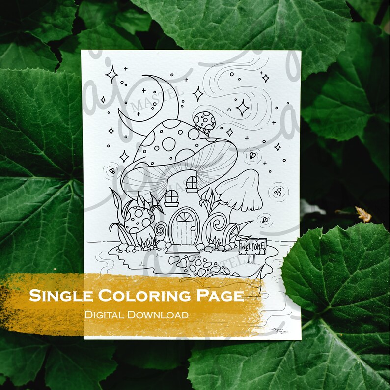 Adult Coloring Page, Mushroom House at the Lake, Fairy Art, Instant ...