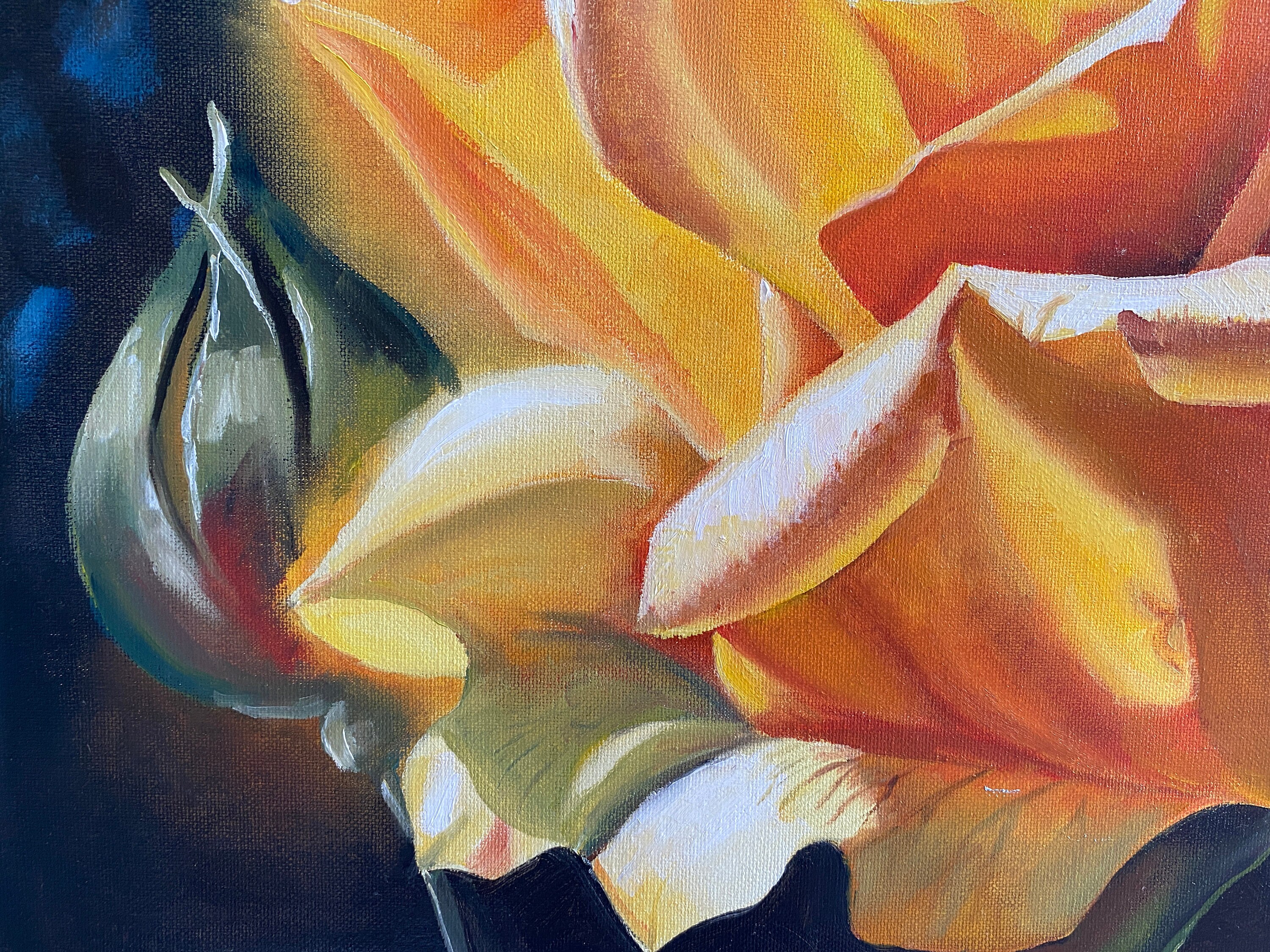 Golden Rose Oil Painting on Canvas Floral Wall Art Yellow - Etsy