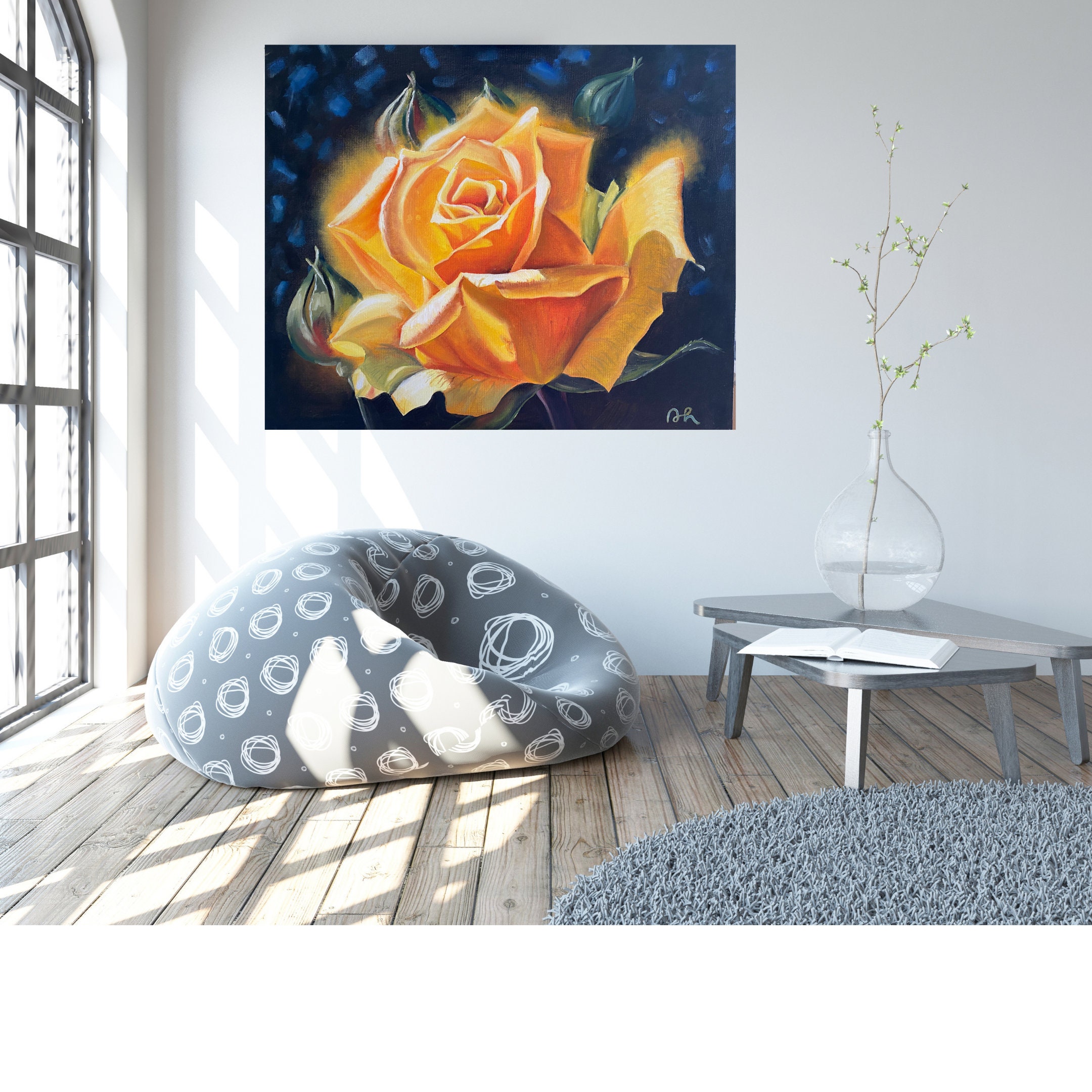 Golden Rose Oil Painting on Canvas Floral Wall Art Yellow - Etsy