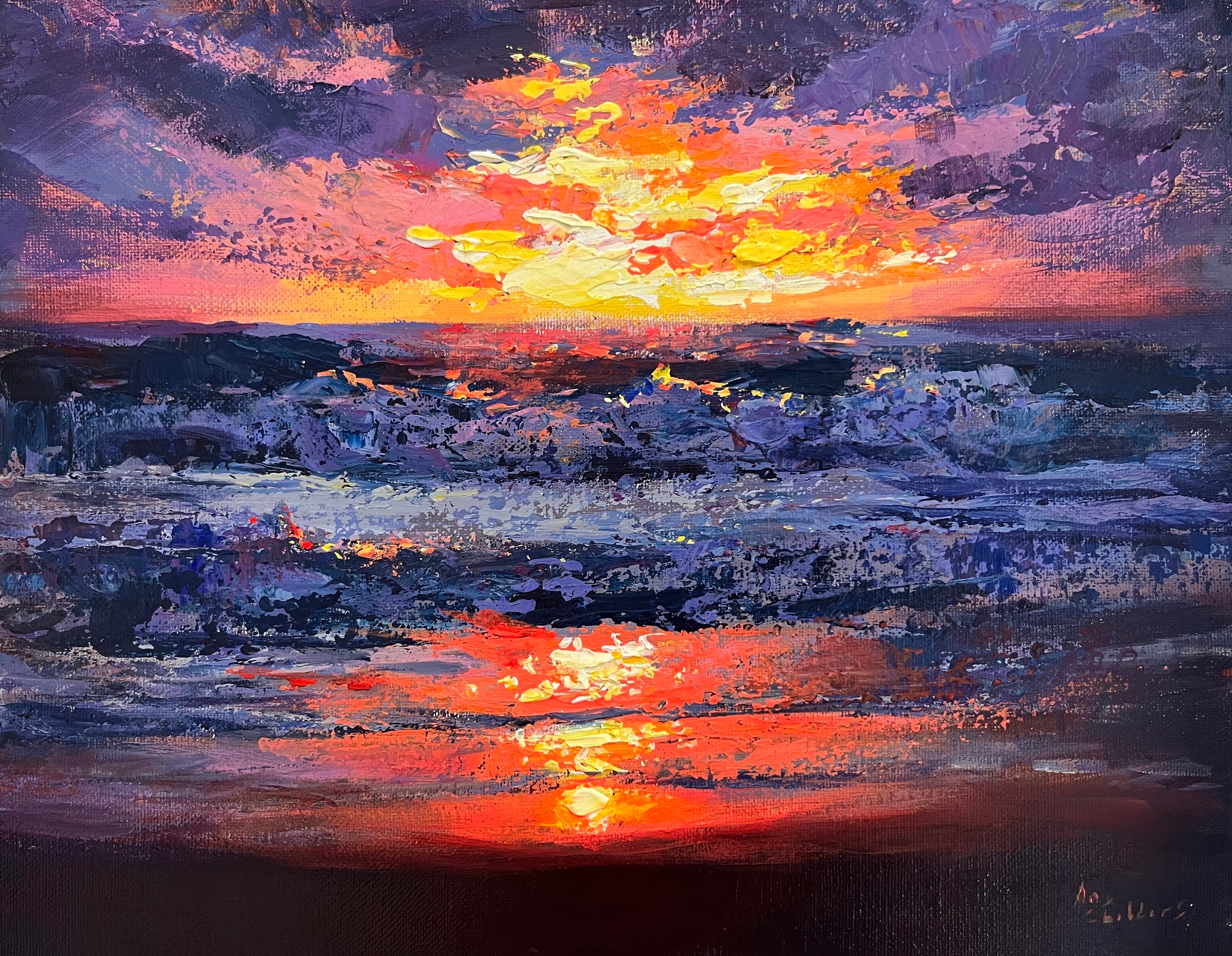 Original Seascape Painting on Canvas, Wall Art, Sunset, Marine Art ...