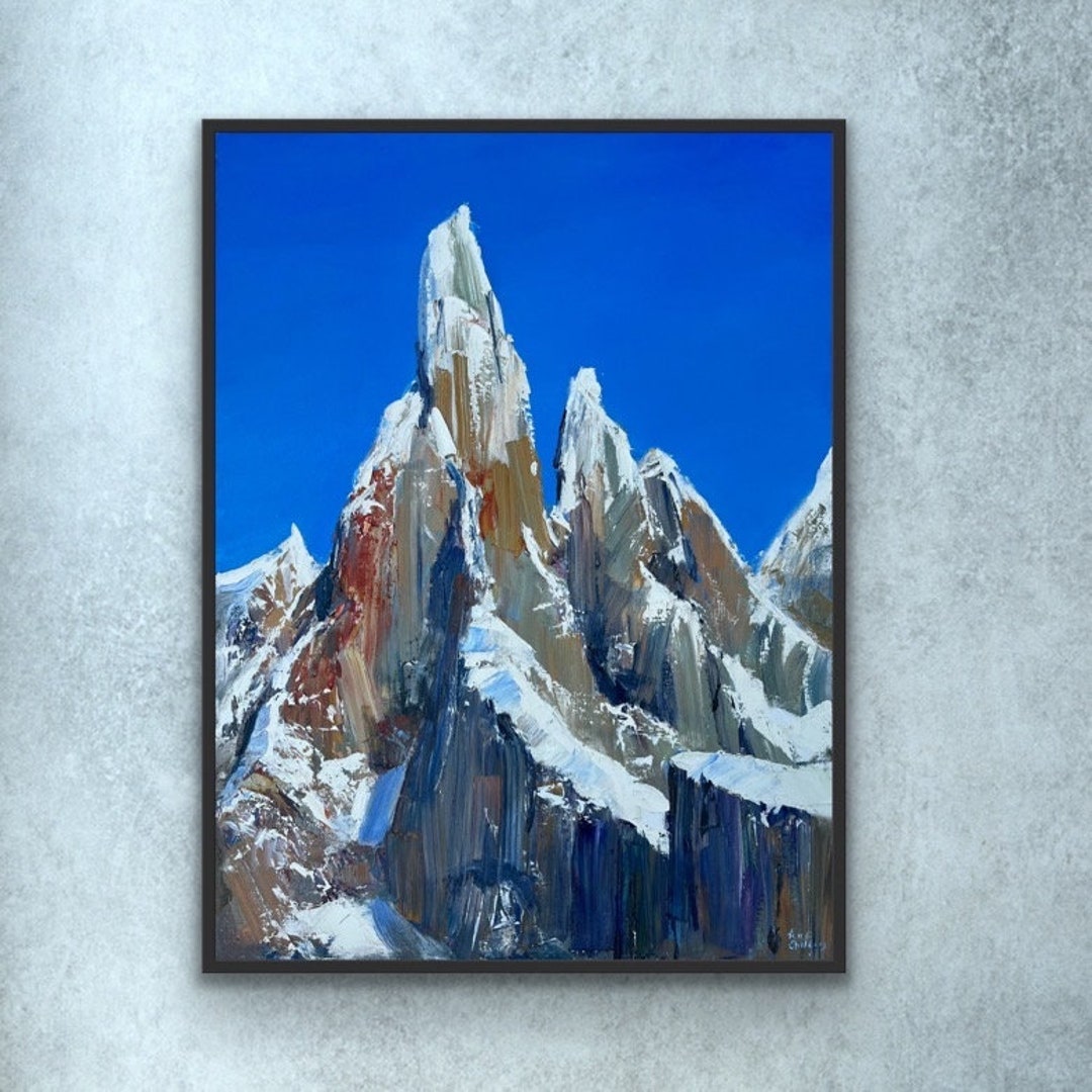 Mountain Oil Painting on Canvas, Andes, Cerro Torre, Textured Art ...