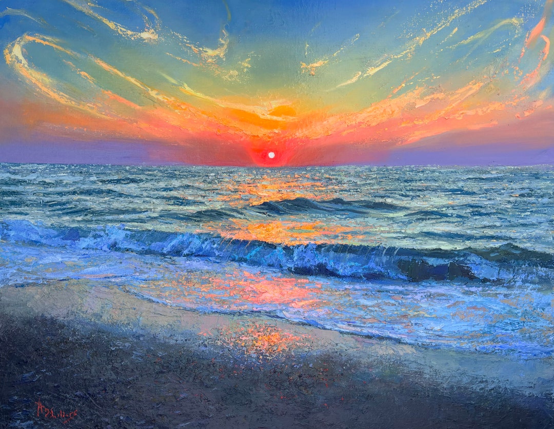 Original Seascape Painting, Surf Painting Ocean, Sea, Marine Art, Black ...