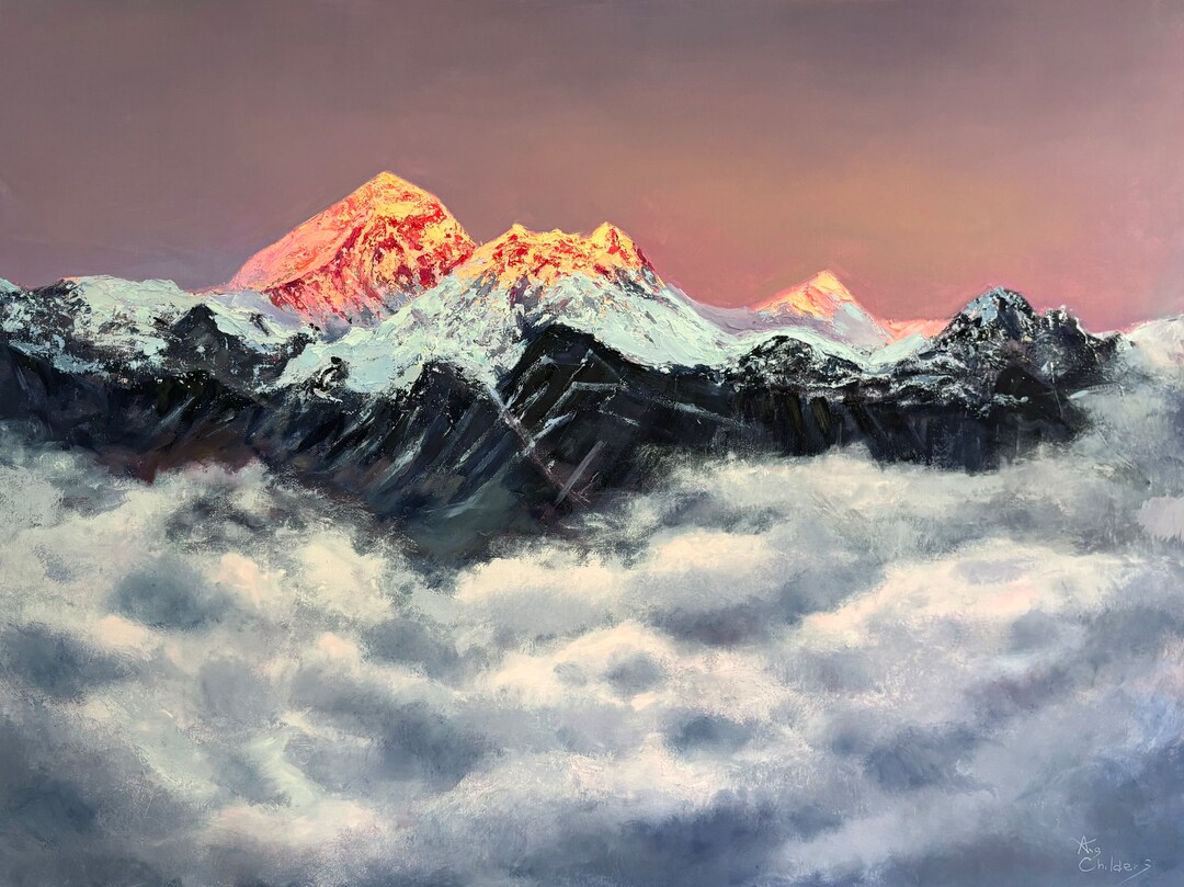 Everest Oil Painting, Large Original Mountain Painting on Canvas 30”x40 ...