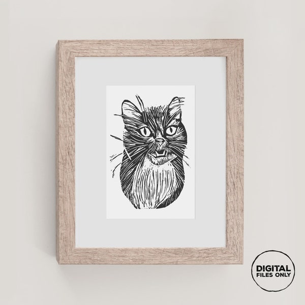 Cat Block Print - Etsy
