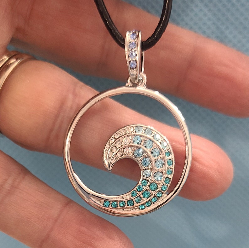 Sparkly Wave Necklace/cute Blue Ocean Pendant/sea Wave Charm Pendant ...