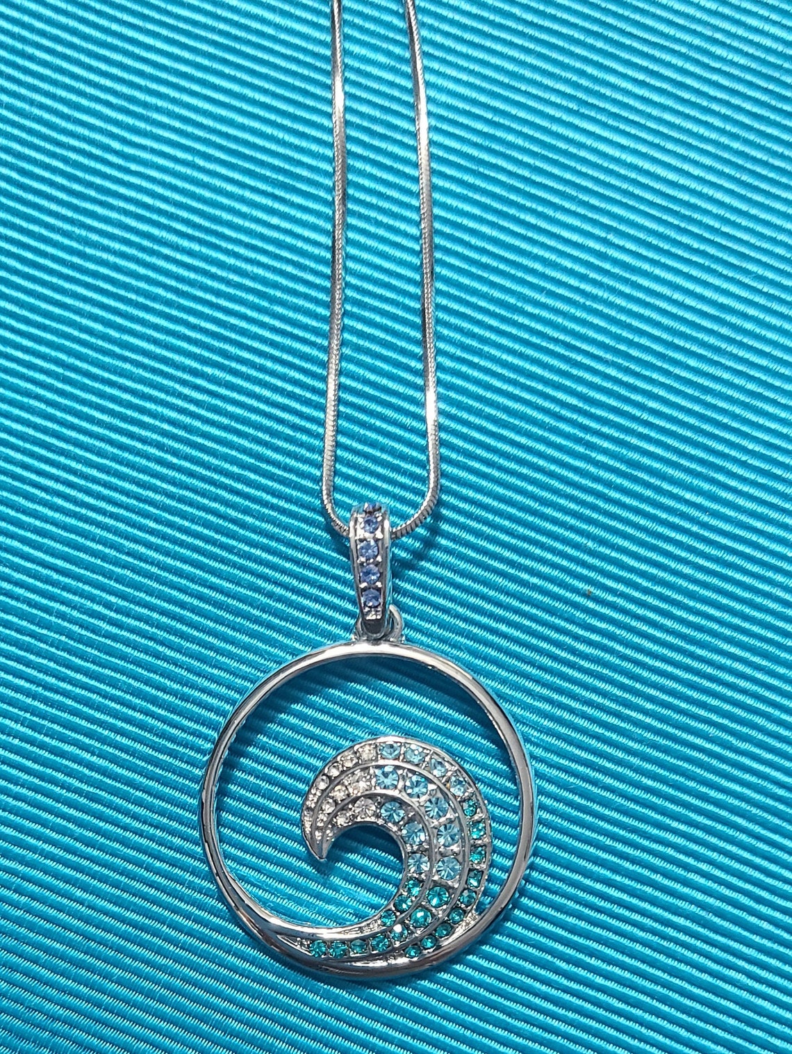 Sparkly Wave Necklace/cute Blue Ocean Pendant/sea Wave Charm Pendant ...