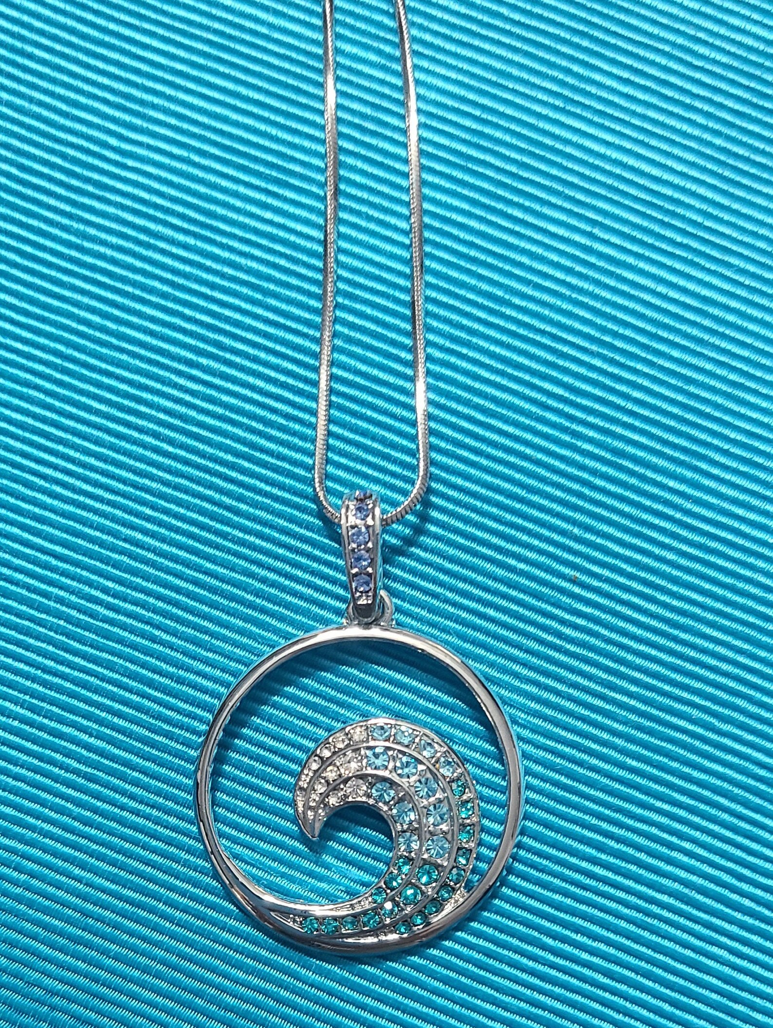 Sparkly Wave Necklace/cute Blue Ocean Pendant/sea Wave Charm Pendant ...