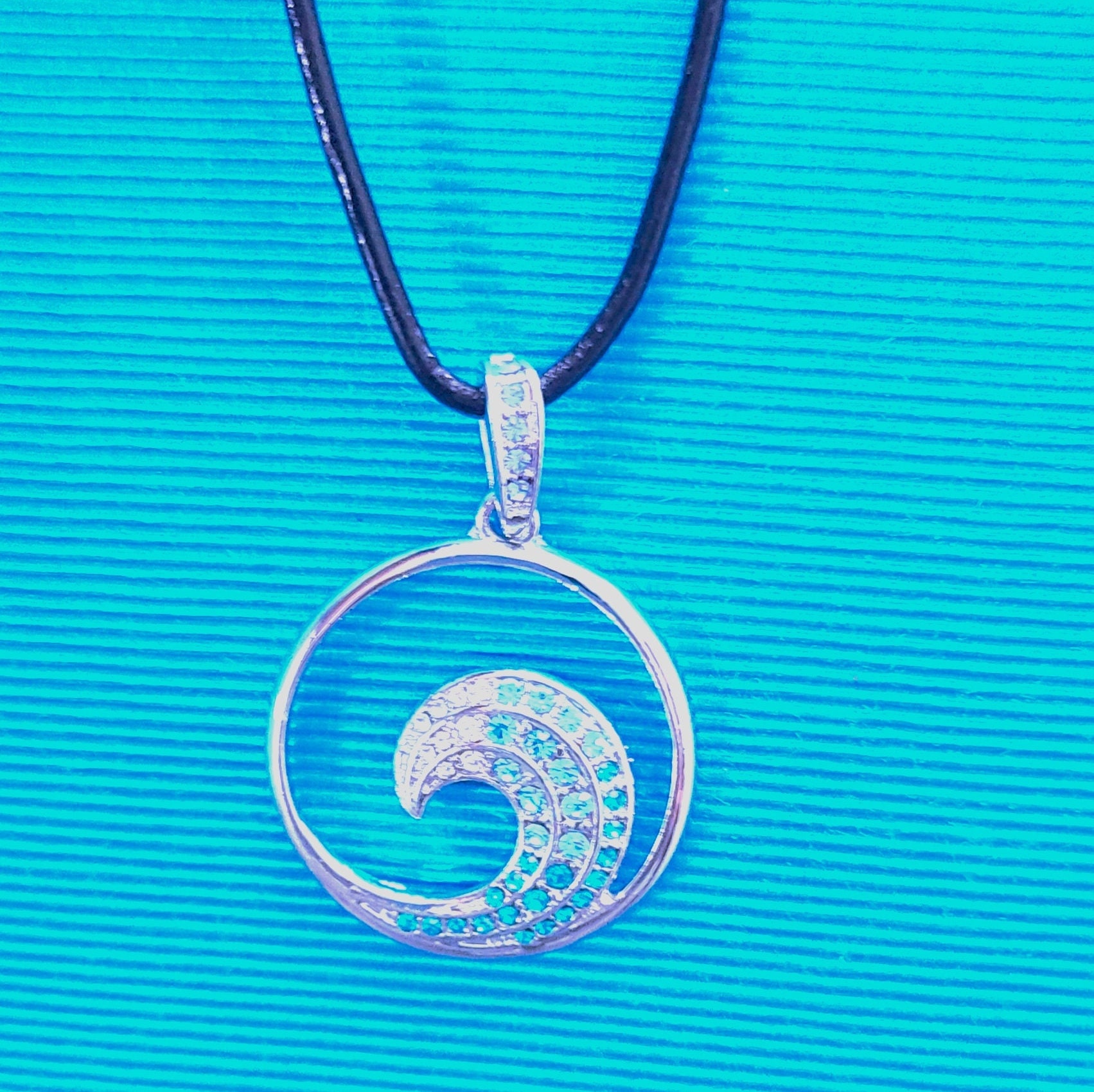 Sparkly Wave Necklace/cute Blue Ocean Pendant/sea Wave Charm Pendant ...