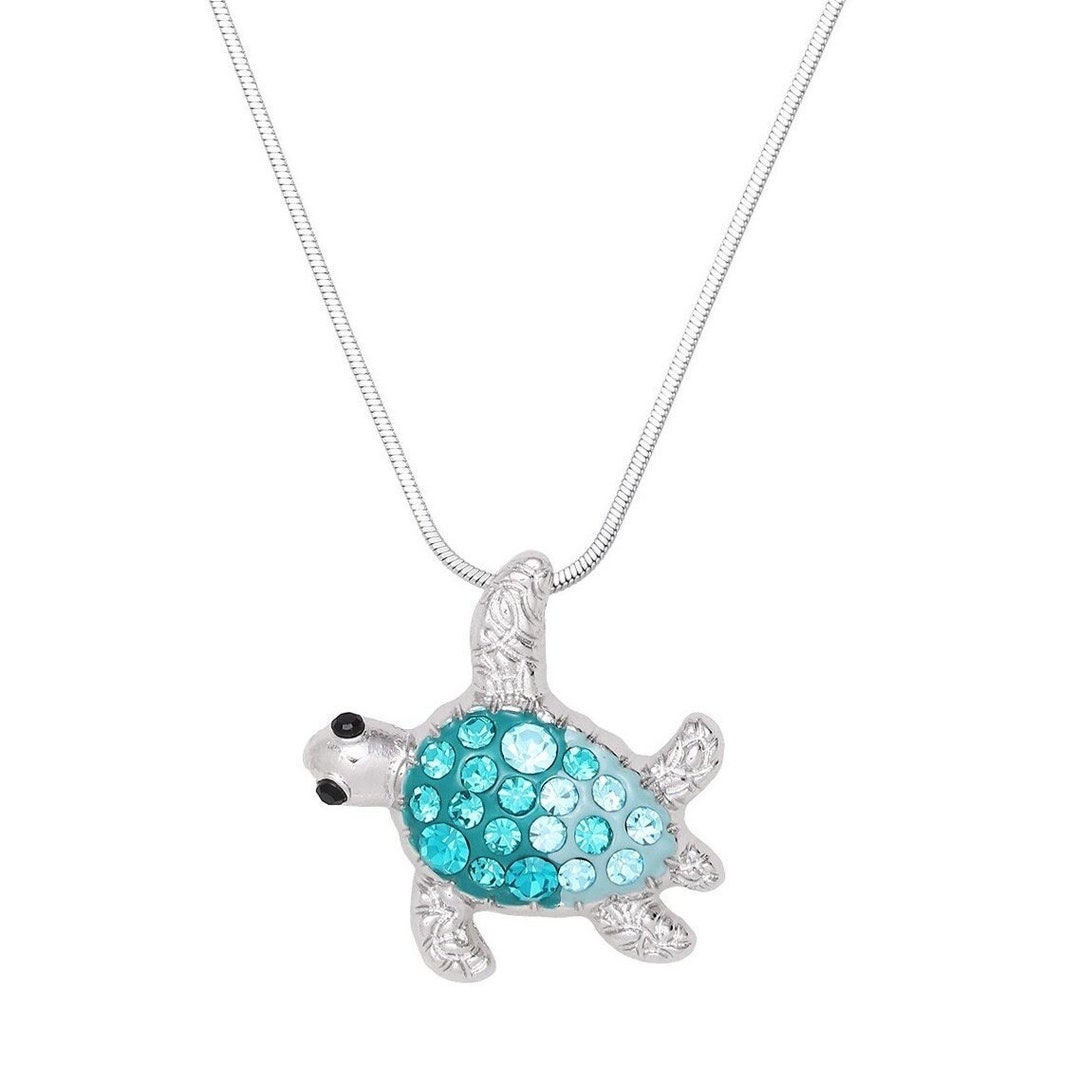 Turquoise Sea Turtle Necklace/dainty Save the Turtles Pendant/sparkling ...