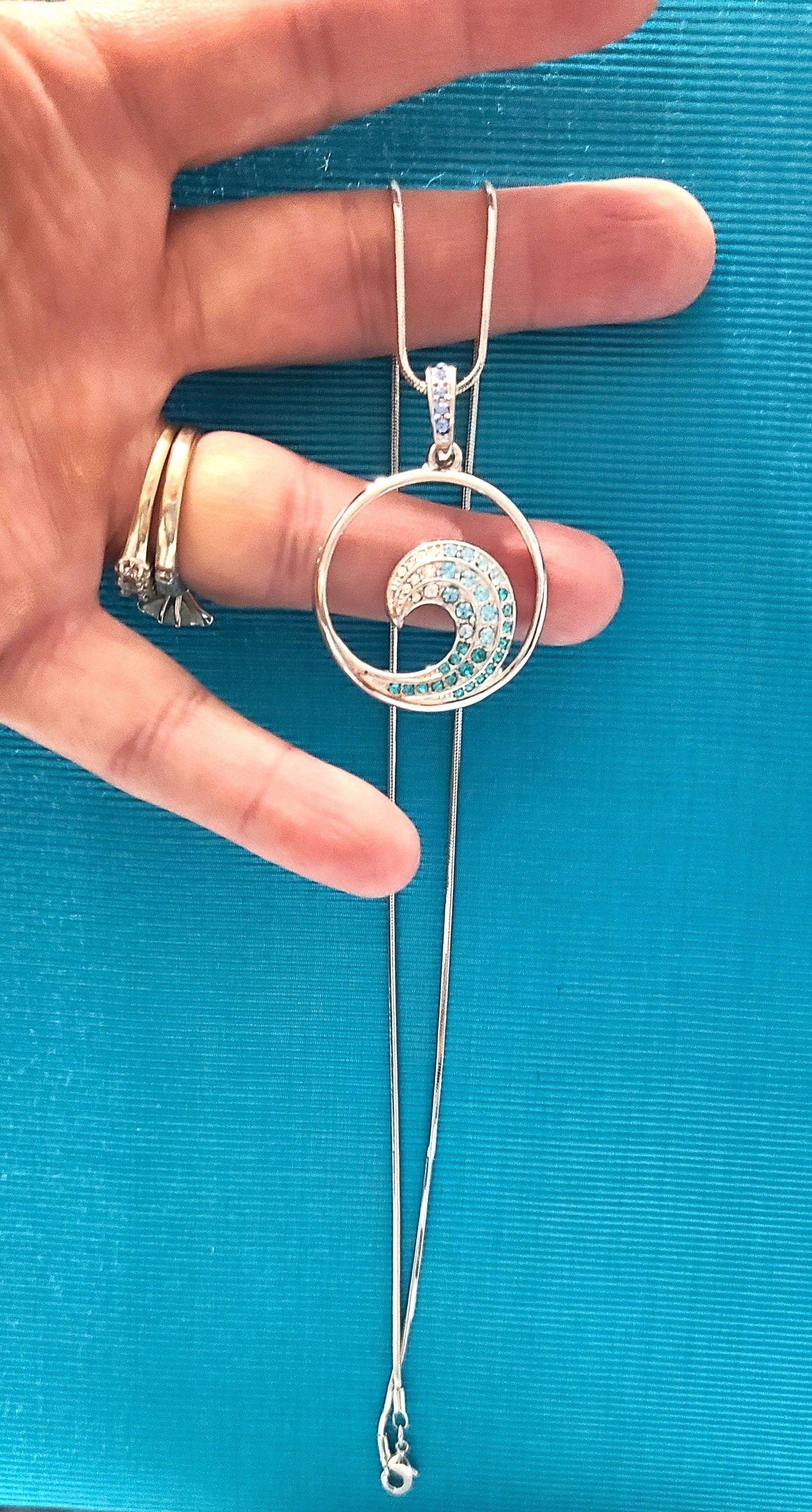 Sparkly Wave Necklace/cute Blue Ocean Pendant/sea Wave Charm Pendant ...