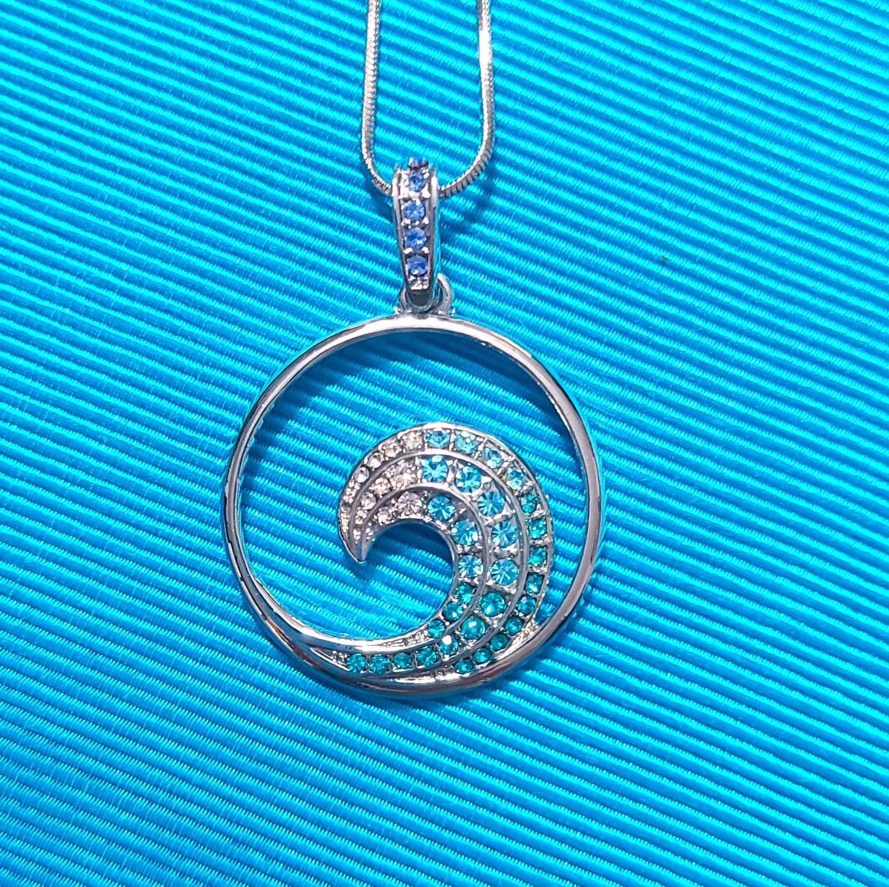 Sparkly Wave Necklace/cute Blue Ocean Pendant/sea Wave Charm Pendant ...