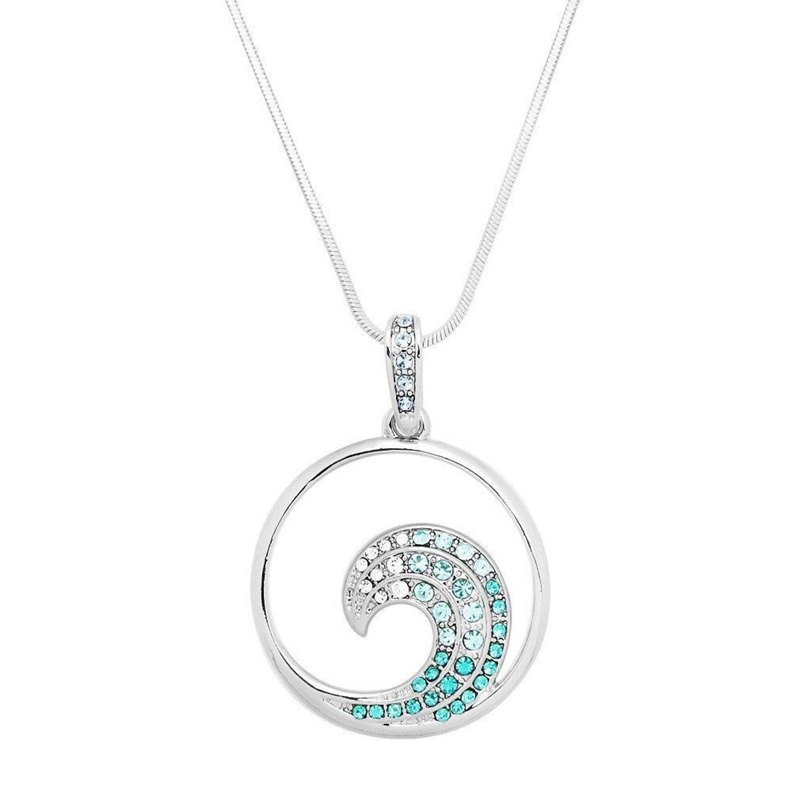 Sparkly Wave Necklace/cute Blue Ocean Pendant/sea Wave Charm Pendant ...