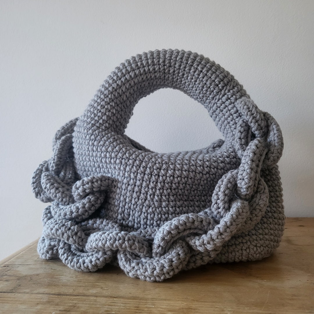 Grey Crochet Handbag With Chain Detail - Etsy