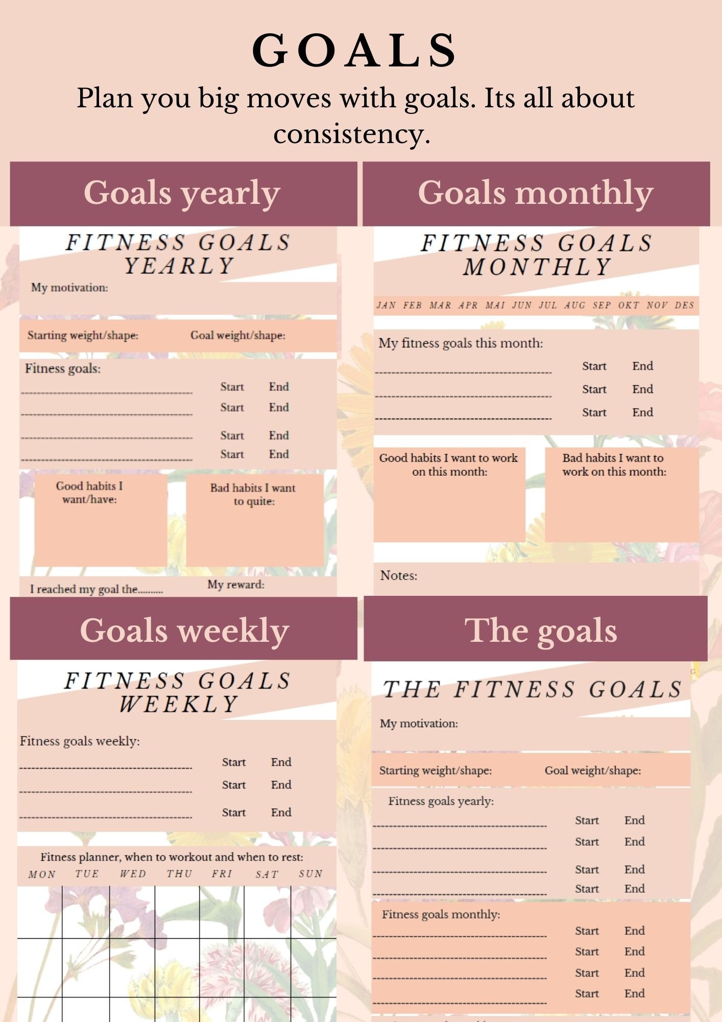 Fitness Planner Printable, Nutrition, Health Planner, Fitness Planner ...