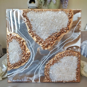 Geode Resin Art, Gold and Grey, Grey Geode, Gray Art, Resin Art, Geode ...