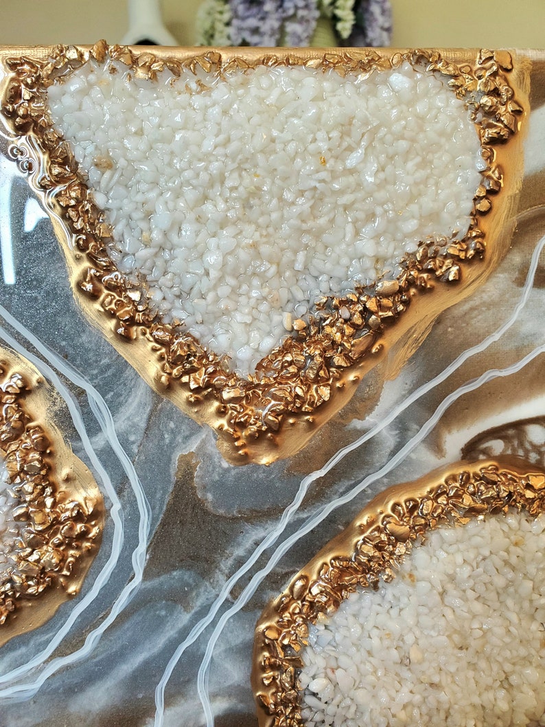 Geode Resin Art, Gold and Grey, Grey Geode, Gray Art, Resin Art, Geode ...