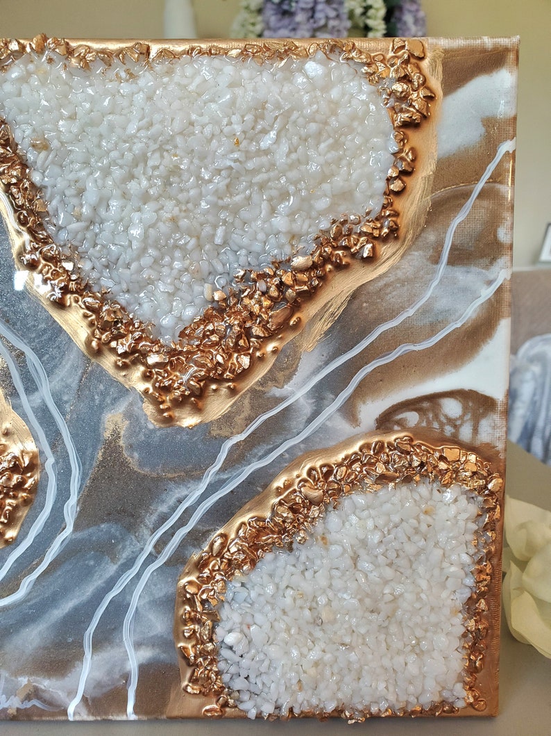 Geode Resin Art, Gold and Grey, Grey Geode, Gray Art, Resin Art, Geode ...
