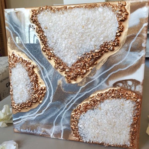 Geode Resin Art, Gold and Grey, Grey Geode, Gray Art, Resin Art, Geode ...