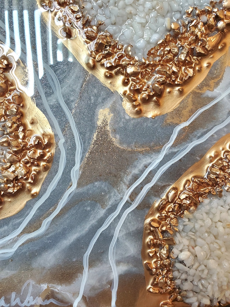 Geode Resin Art, Gold and Grey, Grey Geode, Gray Art, Resin Art, Geode ...