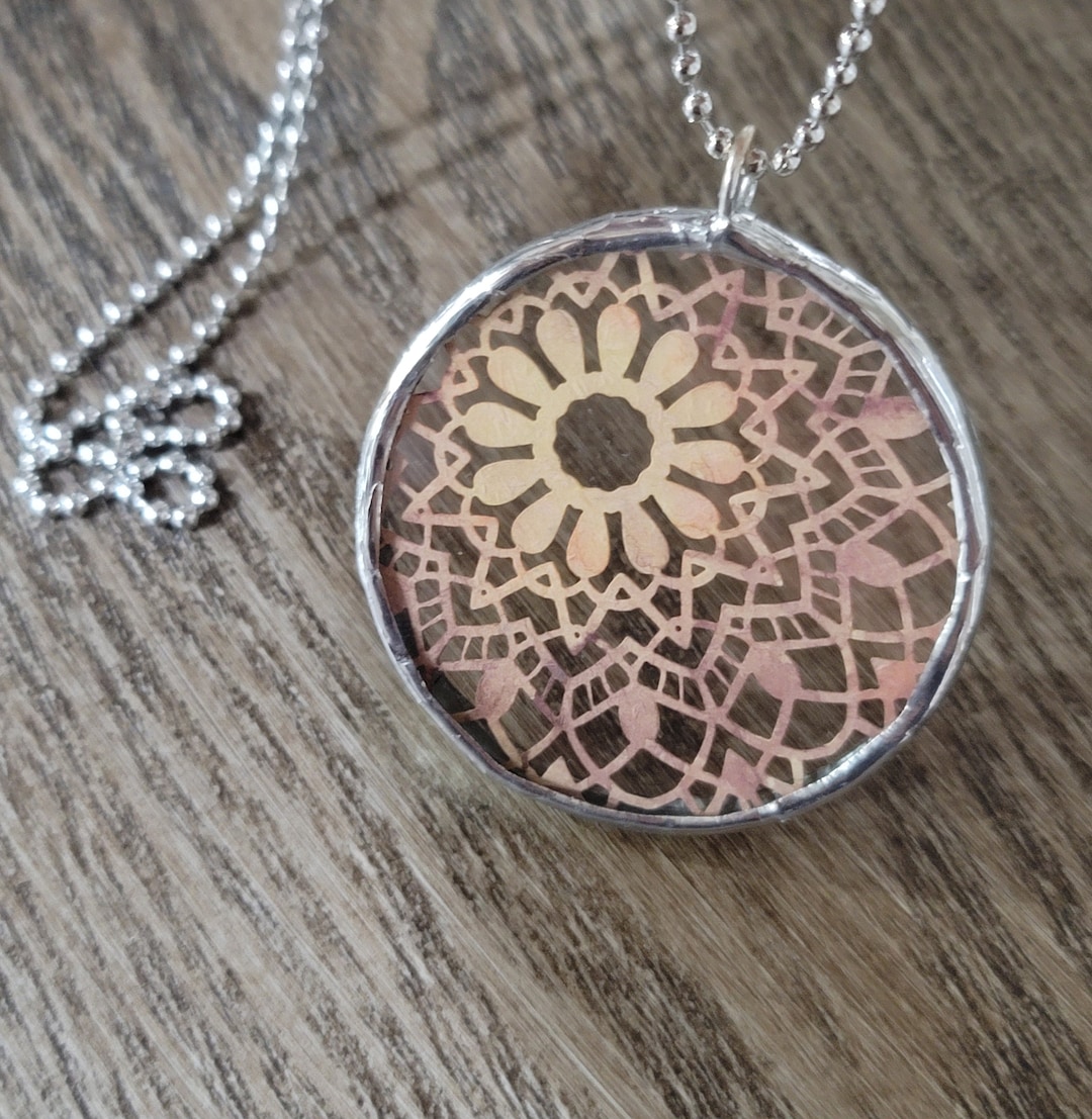 Handmade Paper Lace Pendant Necklace, Romantic Jewelry, Soldered Glass ...