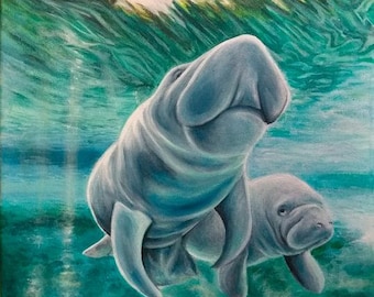Hugh the Manatee Wall Art Print / Animal Art - Etsy
