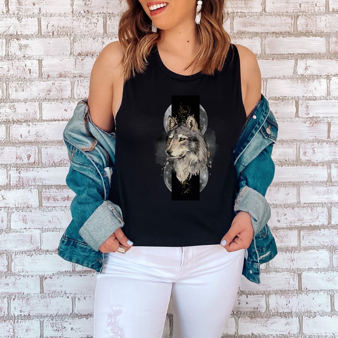 Wolf Shirt, Wolf Tank Top, Wolf Art, Wolf Moon Shirt, Moon Shirt ...