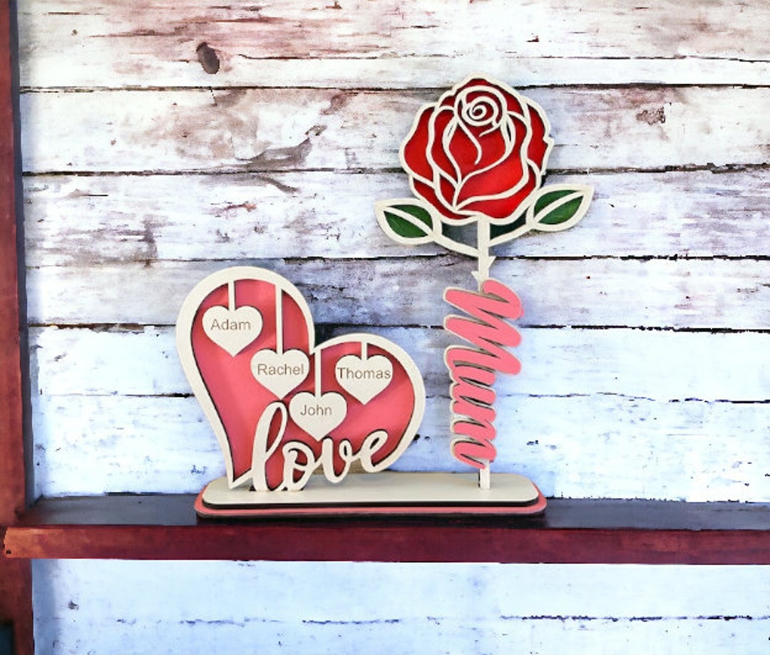 Personalized Wooden Rose for Valentines Day/ Mother's Day/children's ...