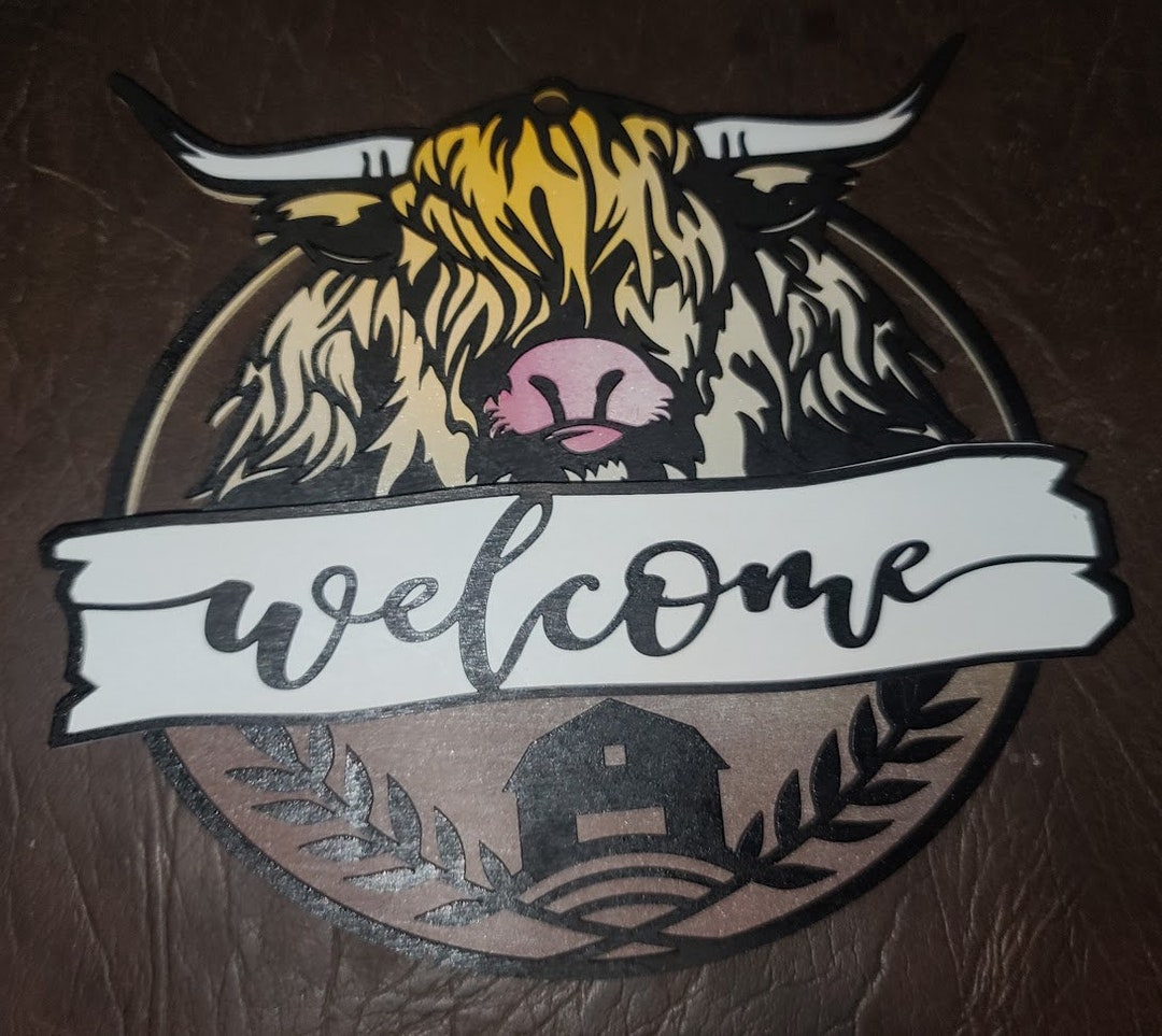 Highland Cow Welcome Sign/ Hand Painted/ Double Layered/farm - Etsy
