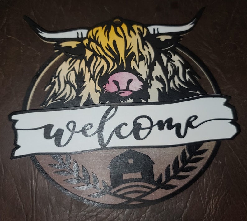 Highland Cow Welcome Sign/ Hand Painted/ Double Layered/farm - Etsy