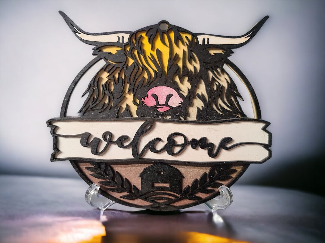 Highland Cow Welcome Sign/ Hand Painted/ Double Layered/farm Style ...