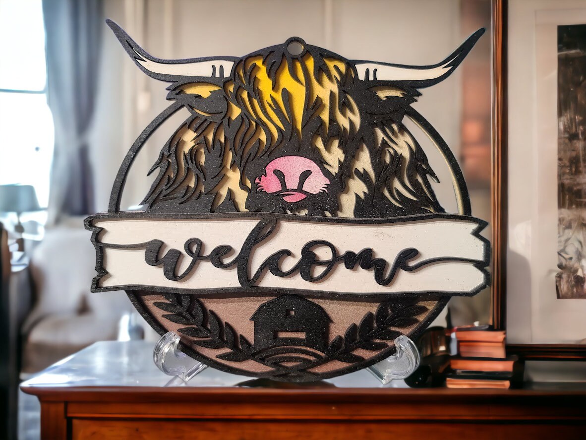 Highland Cow Welcome Sign/ Hand Painted/ Double Layered/farm Style ...