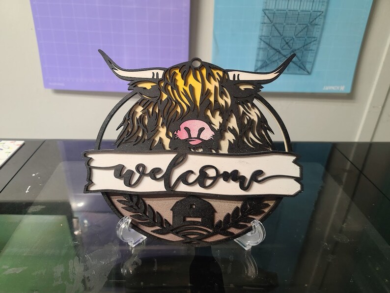 Highland Cow Welcome Sign/ Hand Painted/ Double Layered/farm - Etsy