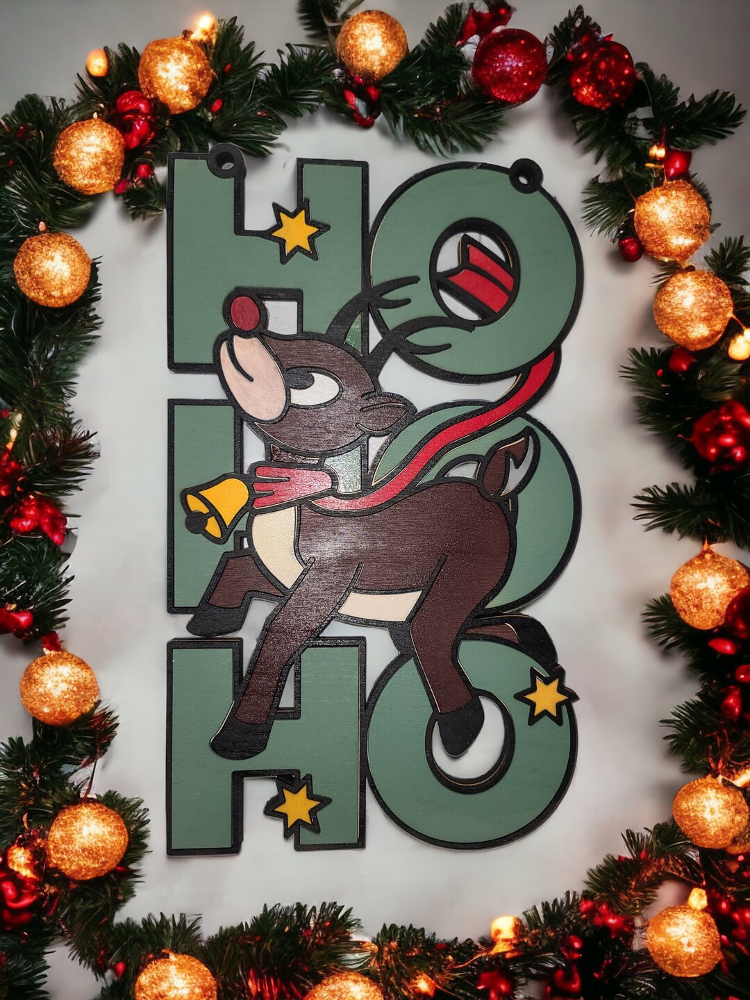 Rudolph HO HO HO Sign/ Front Door Christmas Decor/ Vintage Inspired ...