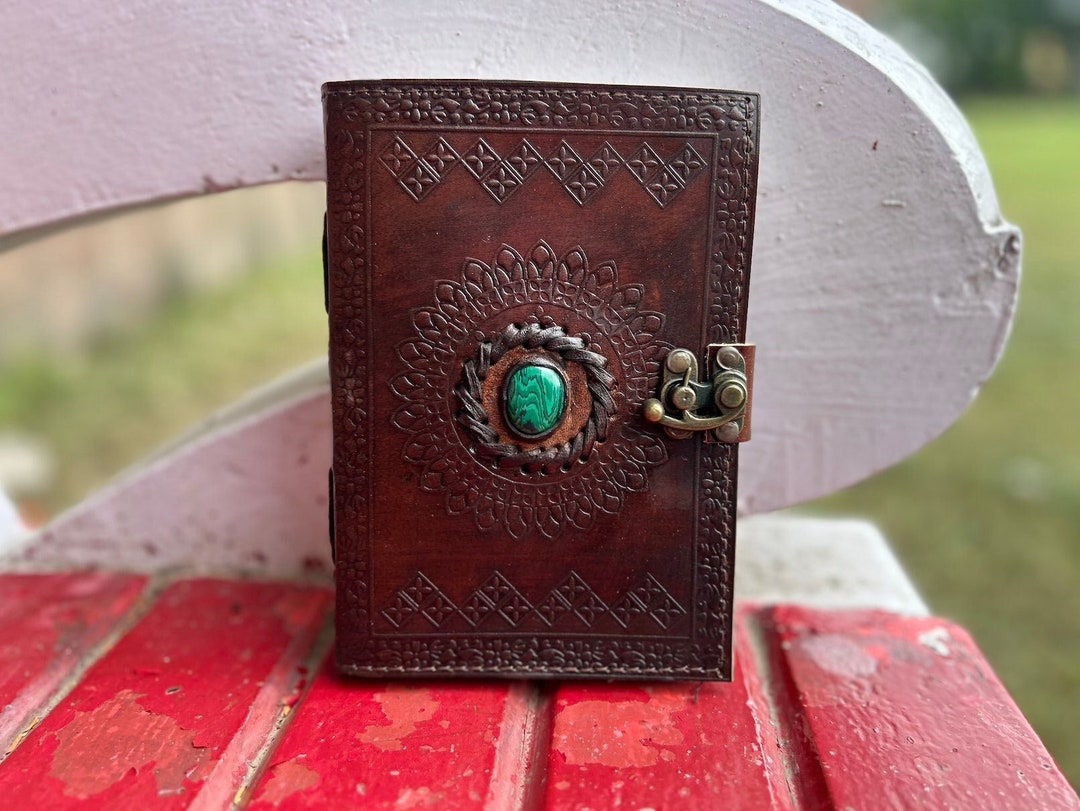 One Stone Brown Leather Notebook Grimoire Leather Journal Magical Spell ...