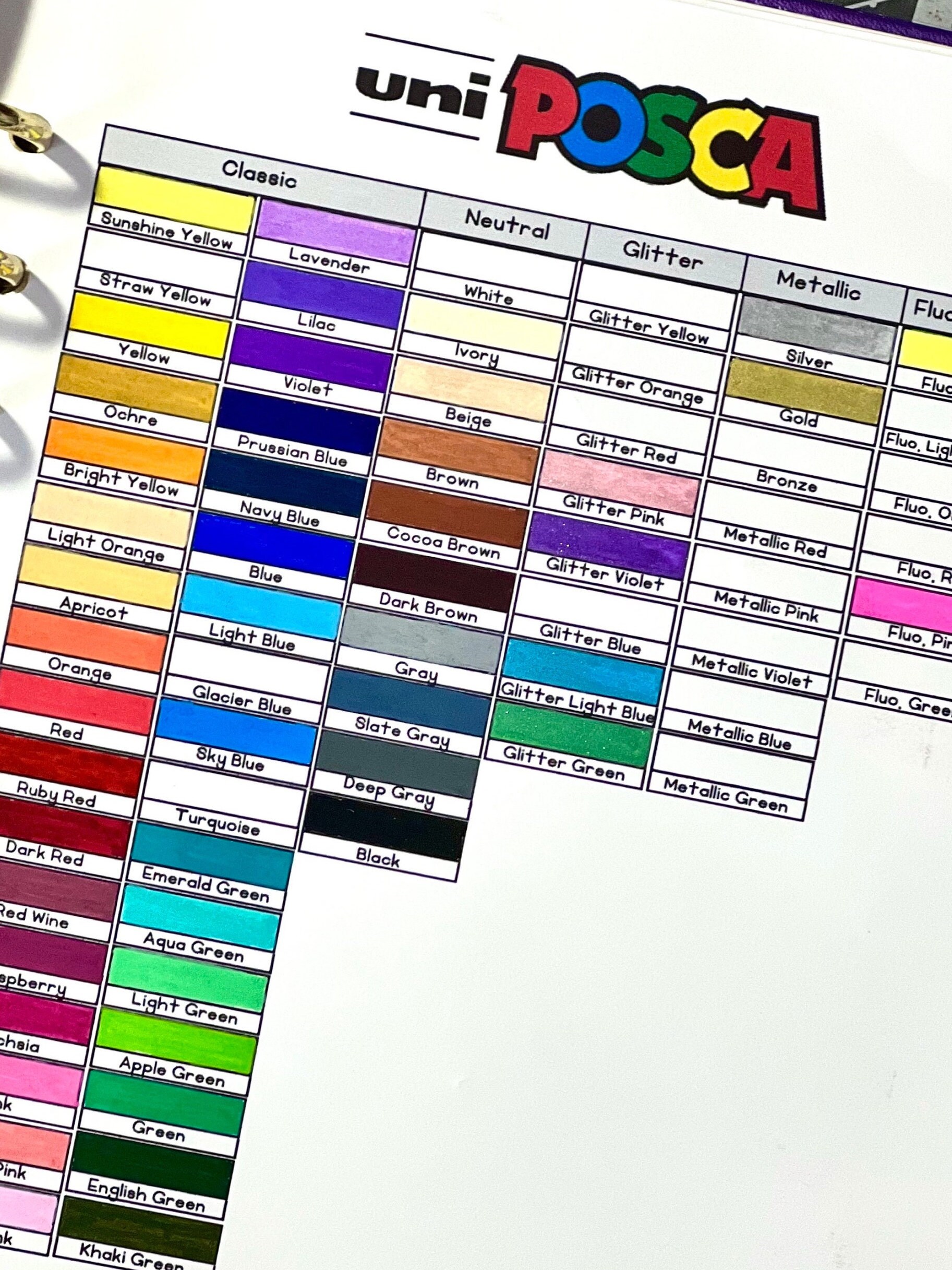 Uni POSCA Pens Color Swatch Sheet Printable Template | Instant Download ...
