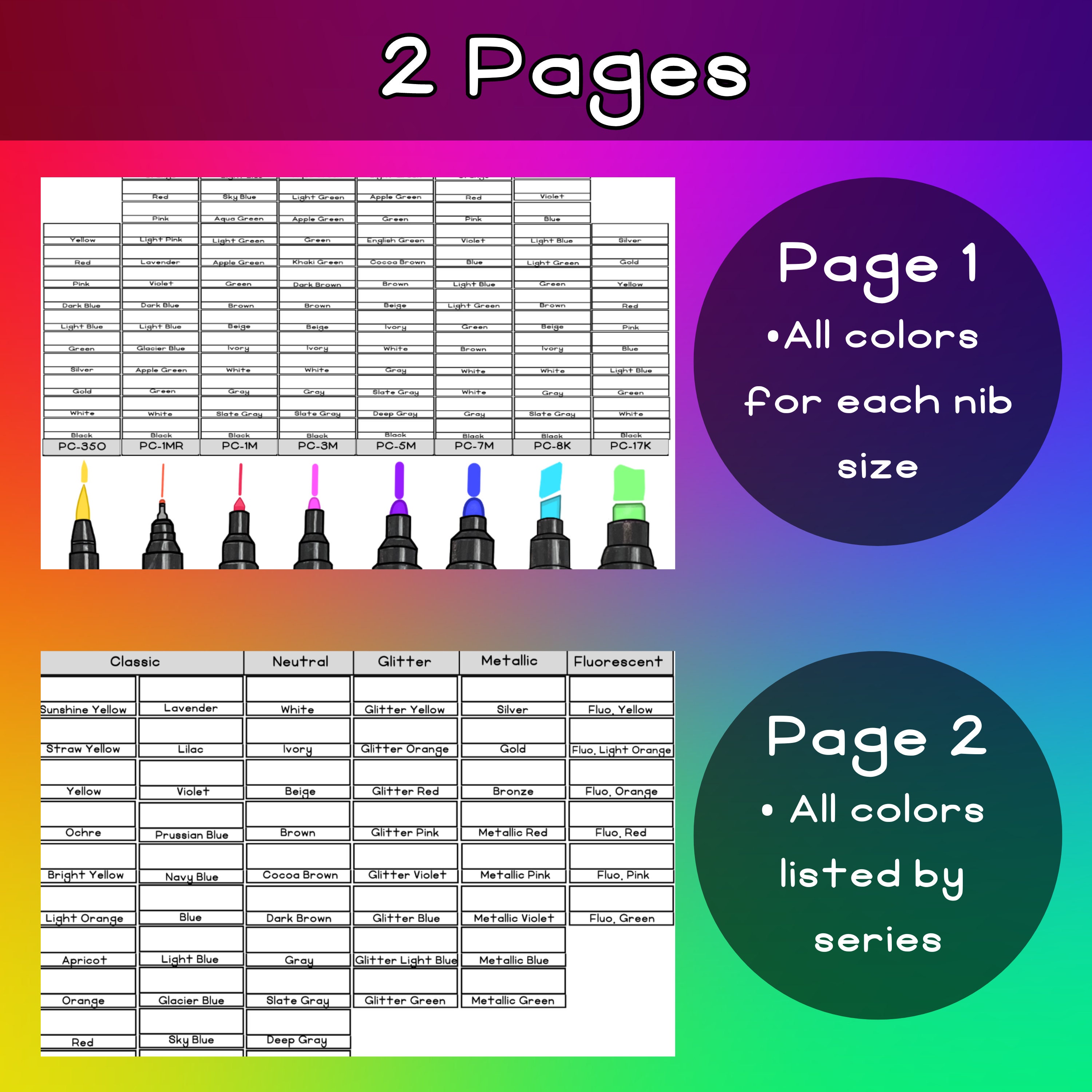 Uni POSCA Pens Color Swatch Sheet Printable Template | Instant Download ...