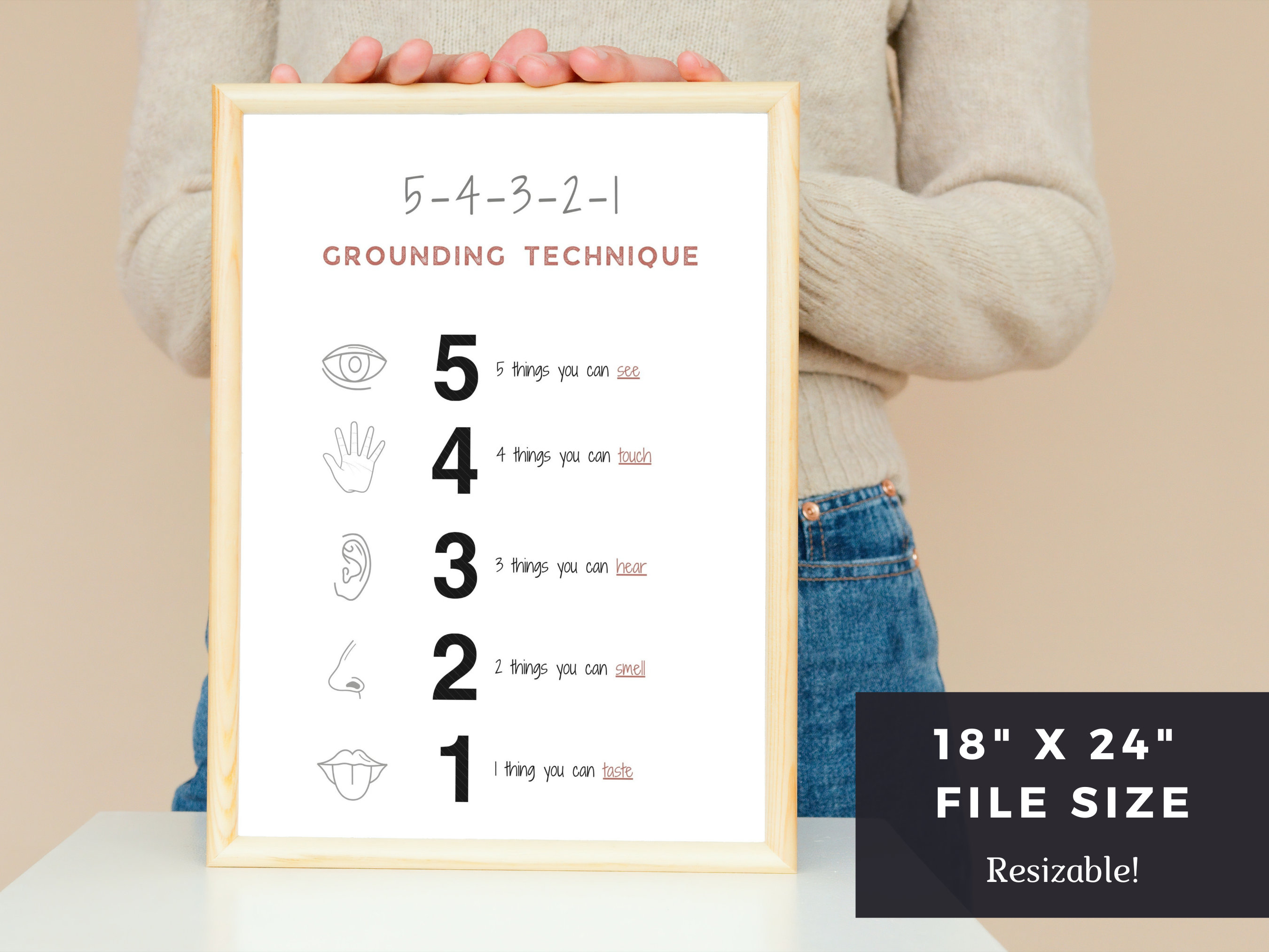 Grounding Techniques Poster Digital Print, Anxiety Art, Breathing ...