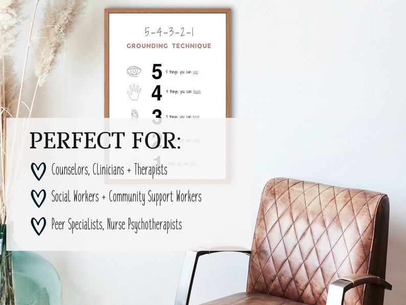 Grounding Techniques Poster Digital Print, Anxiety Art, Breathing ...